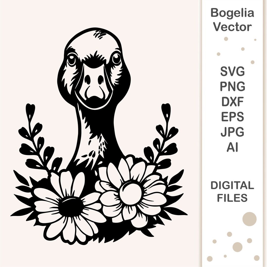 Goose Face With Flowers Svg Cut File, Goose Svg, Goose Head Svg, Animal ...