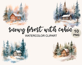 Watercolour Log Cabin Clipart Bundle Cabins in the Woods - Etsy