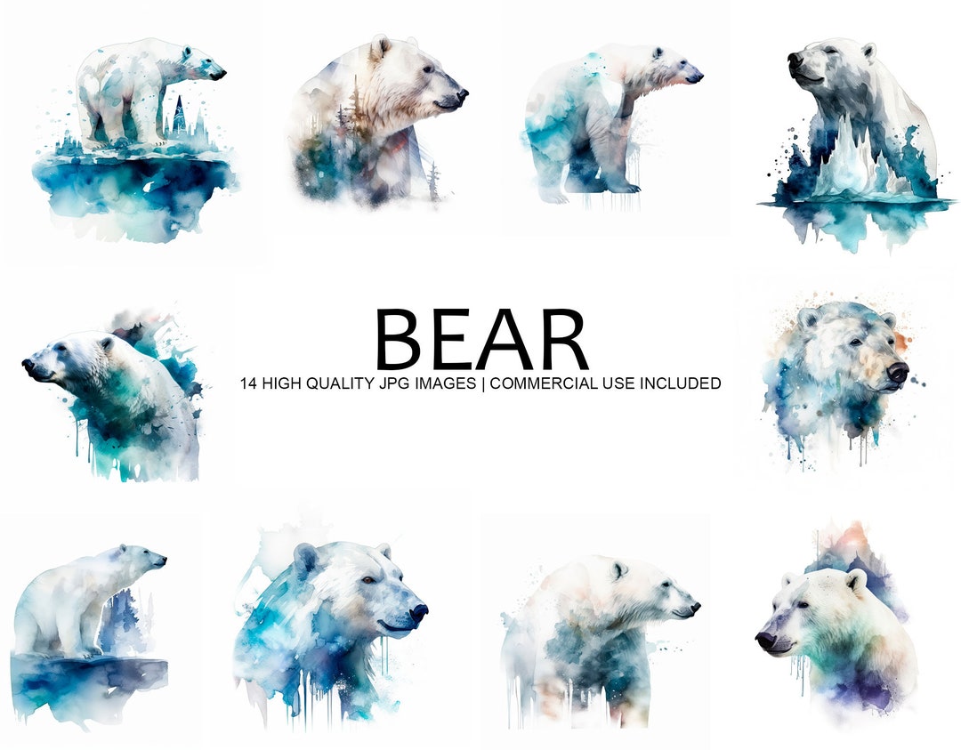 Watercolor Bear Clipart, White Bear Clipart Jpg, High Quality Jpg, Wild ...
