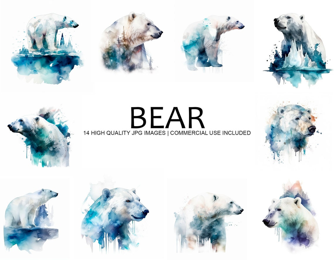 Watercolor Bear Clipart White Bear Clipart Jpg High Quality - Etsy