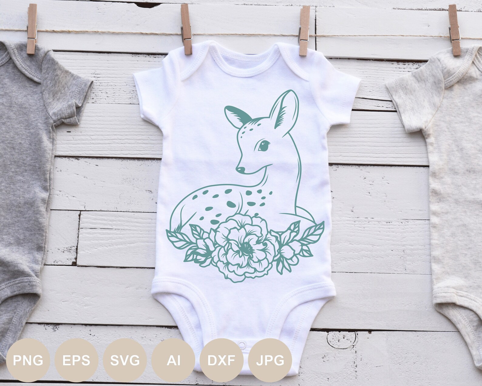 Floral Deer Svg Deer Cut File Cute Baby Deer Woodland - Etsy