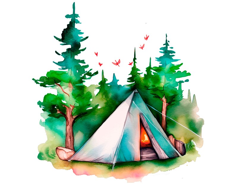 Watercolor Tents Clipart Camping Png Sublimation Digital - Etsy