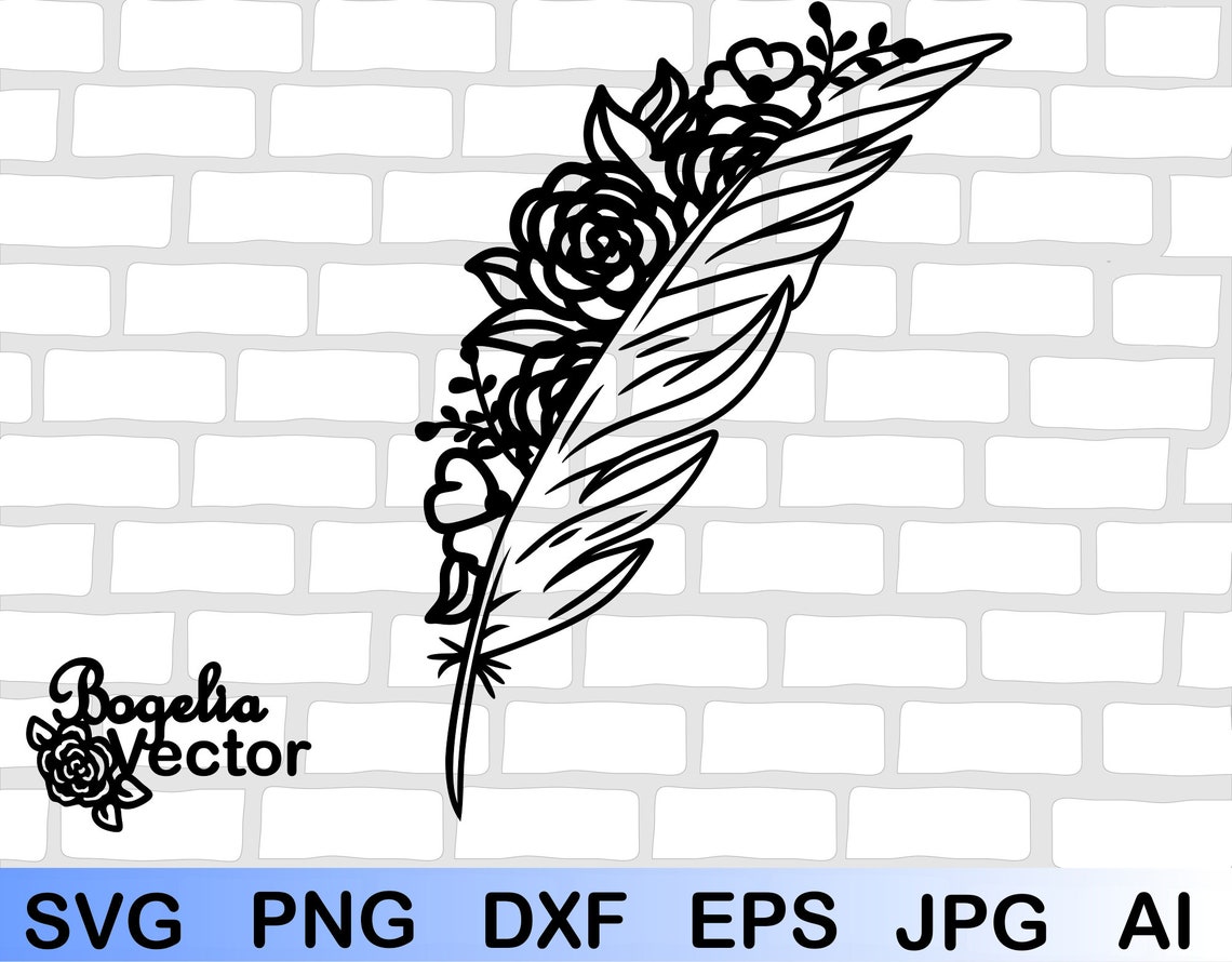 Feather Svg File Floral Feather Cut File Flowers Svg Bird | Etsy