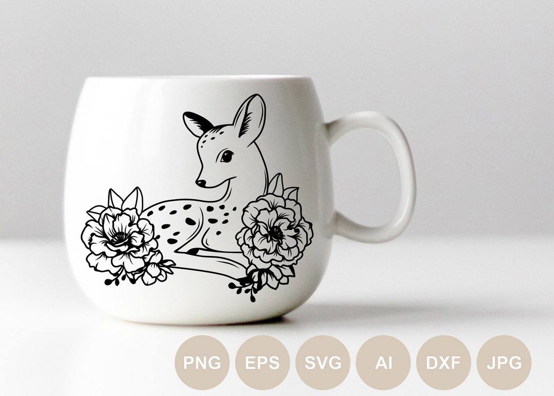 Deer Svg File Deer Cut File Floral Deer Svg Baby Deer With - Etsy