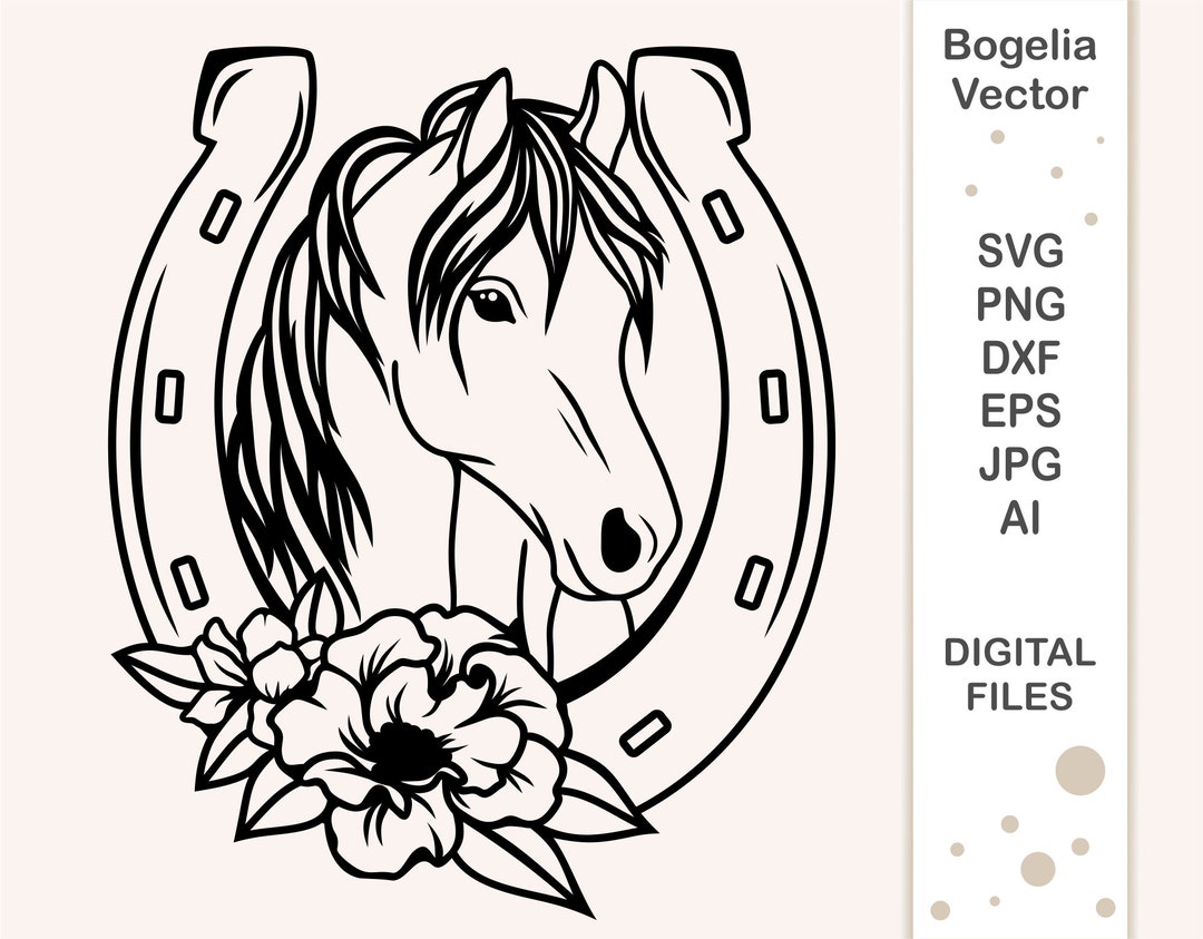 Floral Horseshoe SVG, Horse Head, Equestrian Cut File (digital Download ...