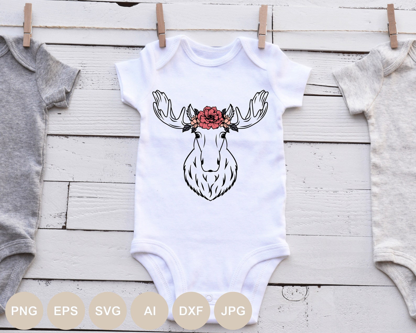 Floral Moose Svg Bundle, Moose Cut Files, Floral Svg, Flowers, Boho Svg ...