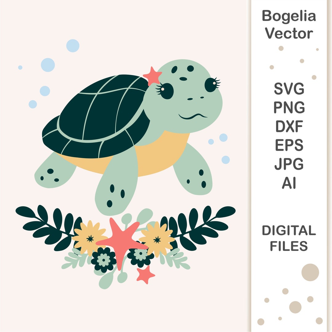 Cute Turtle Svg File, Cut File, Baby Turtle Svg, Flowers, Floral, Sea ...