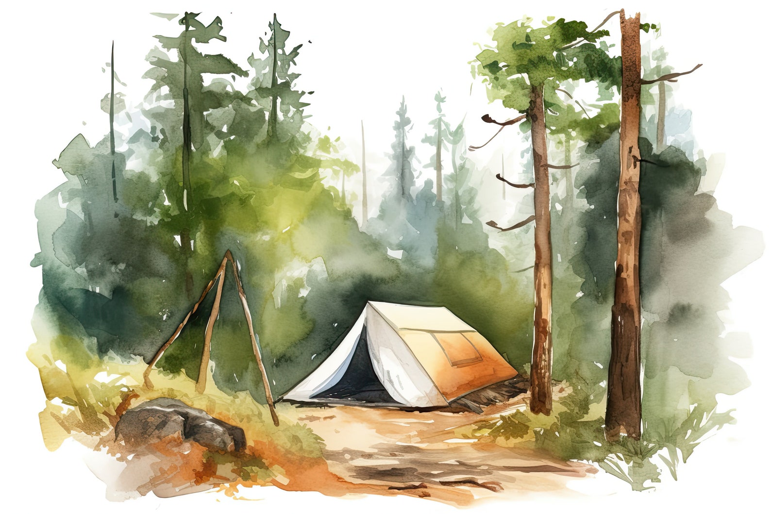 Watercolor Tent in the Forest Clipart 10 High Quality Jpg - Etsy