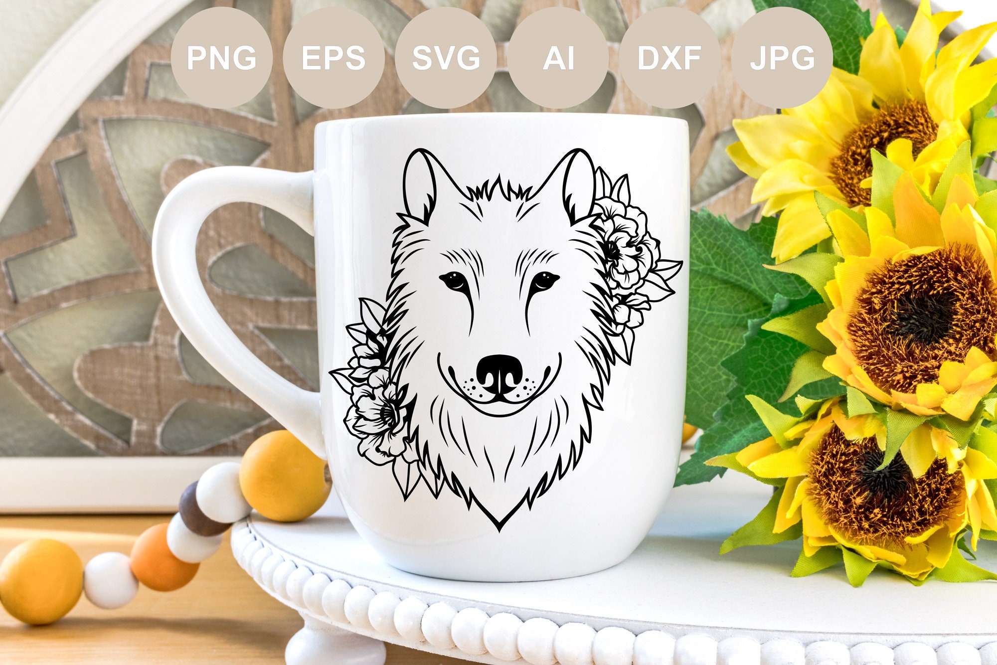 Floral Wolf Svg Wolf Cut File Wolf With Flowers Svg Animals - Etsy