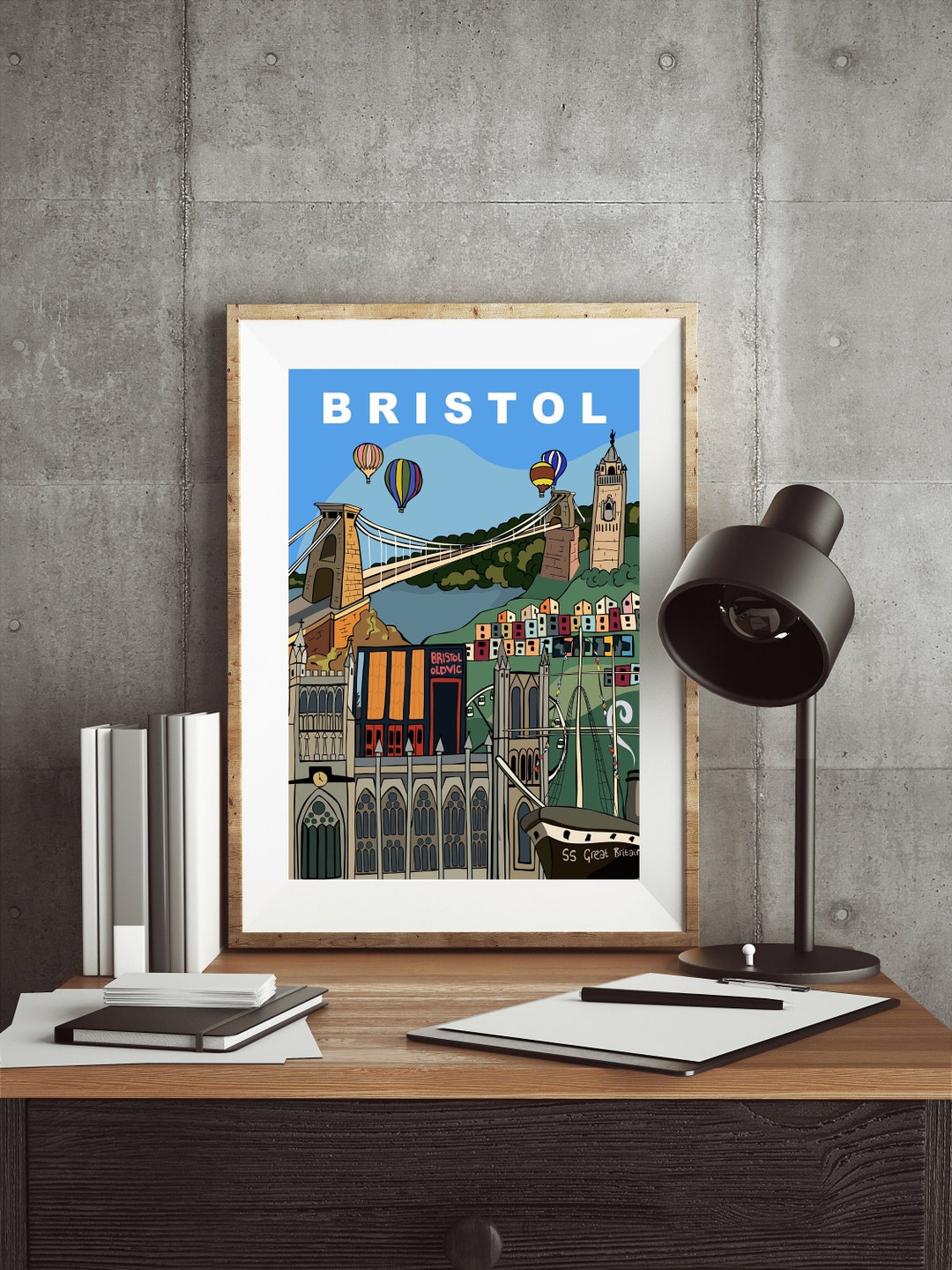 Bristol Landmarks Poster - Clifton Suspension Bridge, SS Great Britain ...
