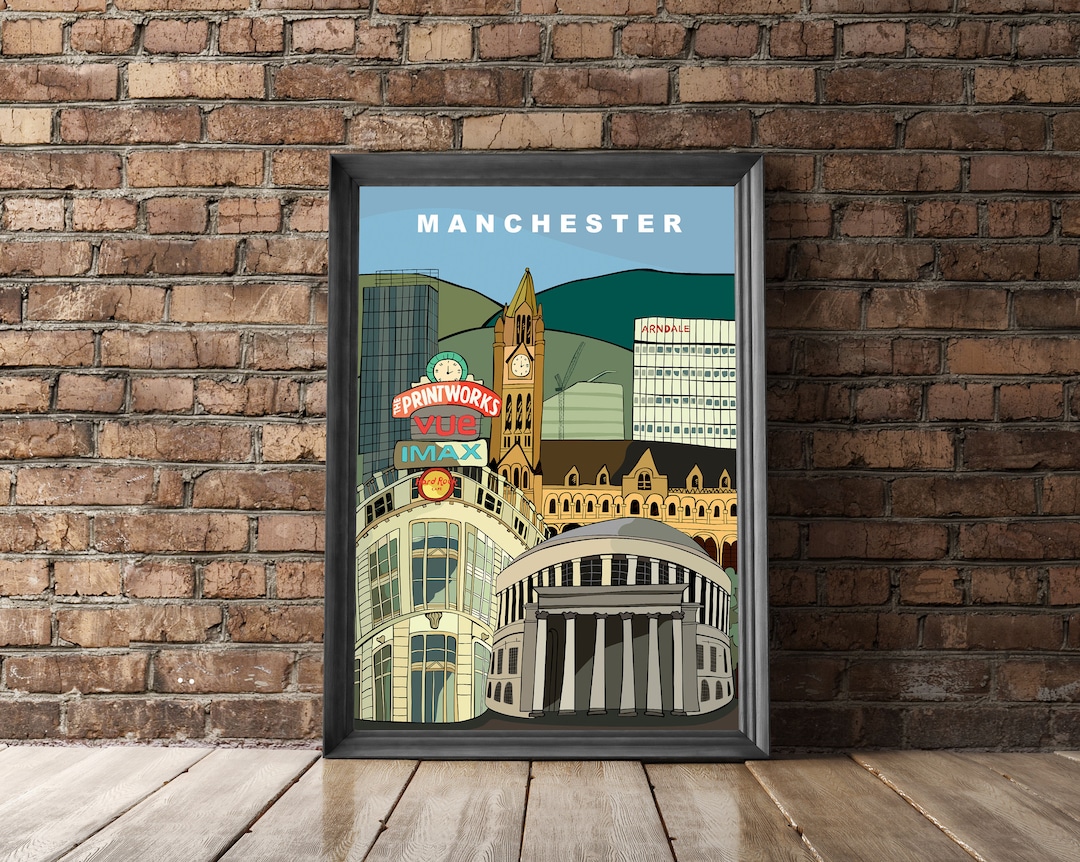 Manchester Landmarks Print Poster. Fine Art Print. Printworks, Beetham ...