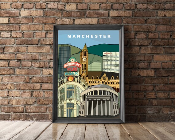 Manchester Landmarks Print Poster. Fine Art Print. Printworks | Etsy