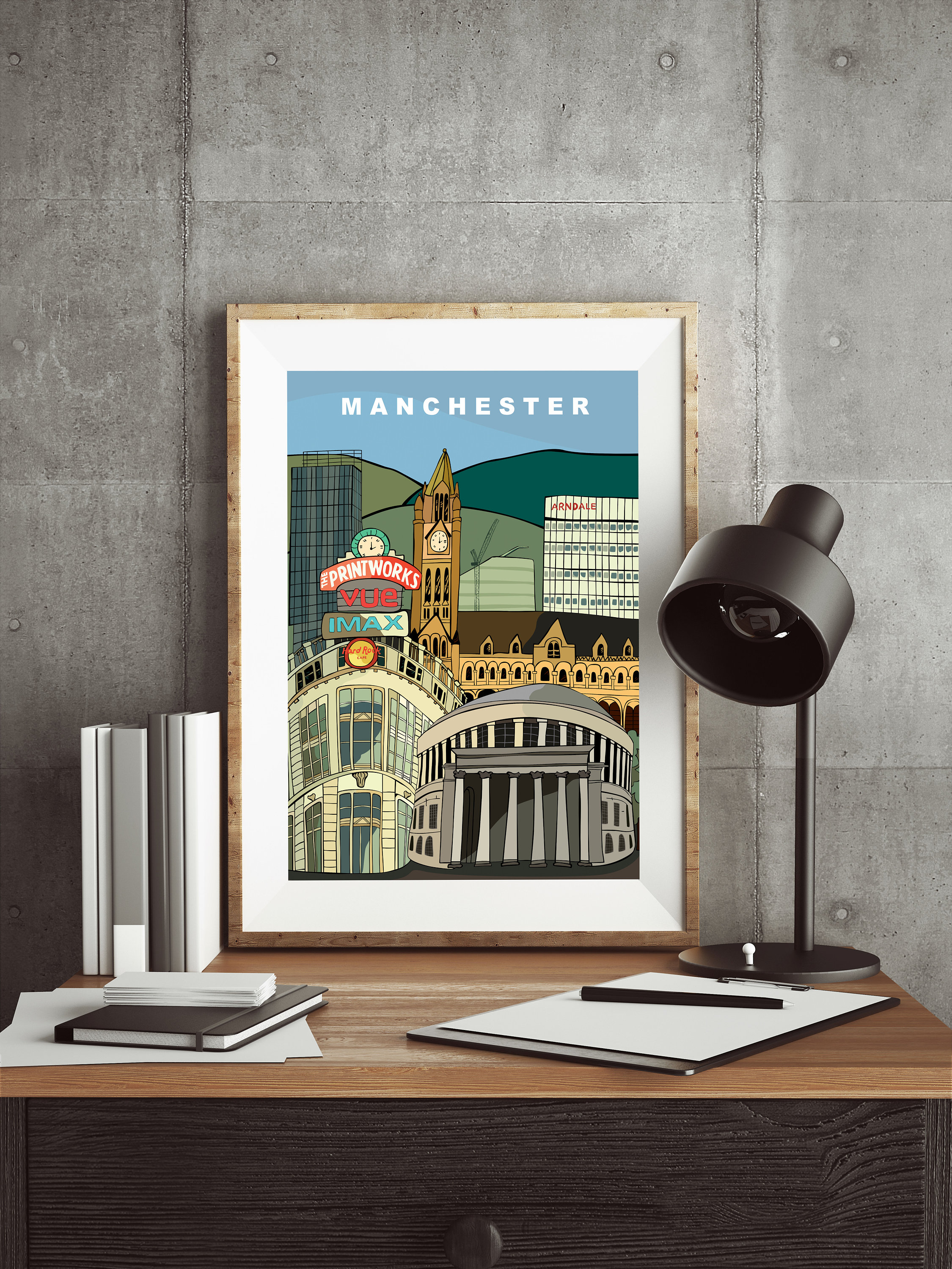 Manchester Landmarks Print Poster. Fine Art Print. Printworks, Beetham ...