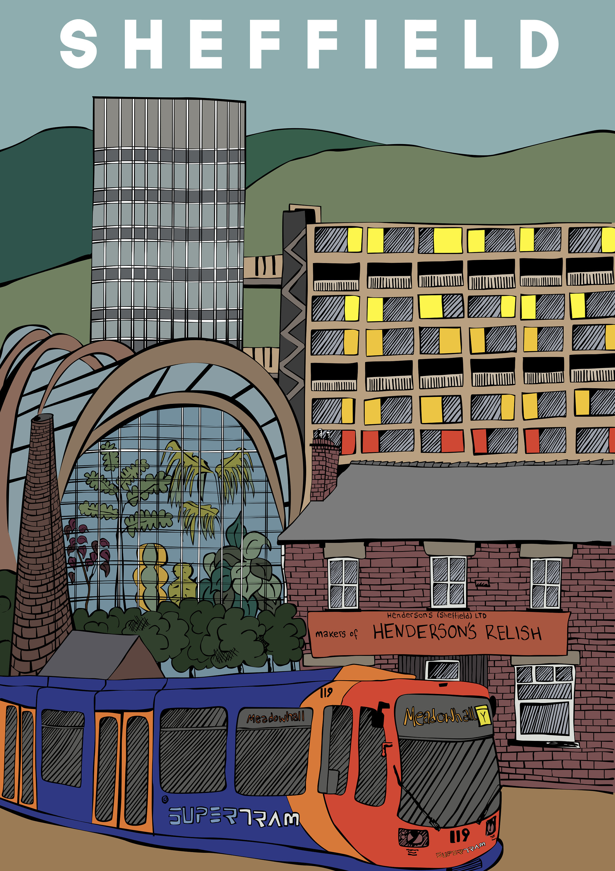 Sheffield Landmarks DIGITAL DOWNLOAD. Kelham Island Tower, Park Hill ...