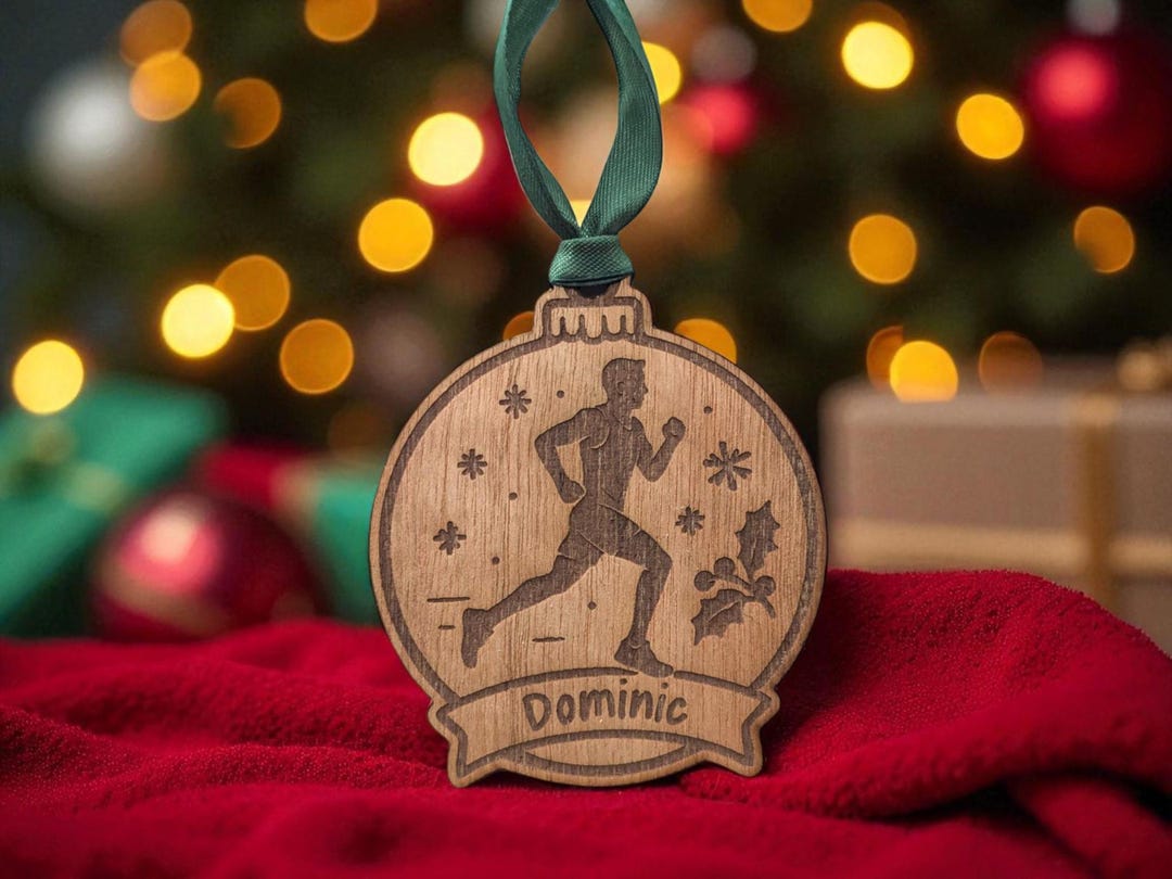 Personalised Mens Running Christmas Bauble, Wooden Tree Ornament ...