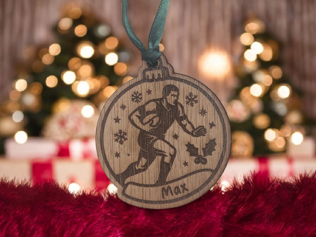 Personalized Rugby Player Christmas Ornament, Laser Engraved Wooden ...