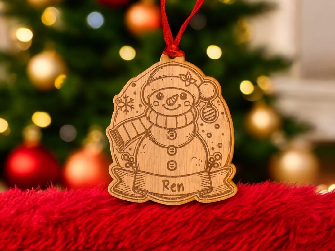 Personalised Wooden Snowman Christmas Bauble - Custom Holiday Ornament ...