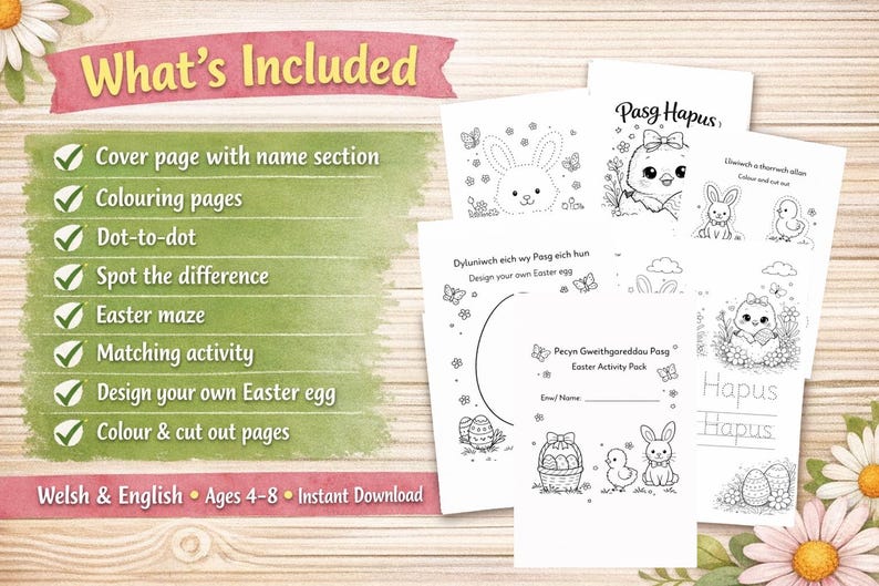 Welsh Easter Activity Pack Printable | Bilingual Kids Worksheets | Pasg ...
