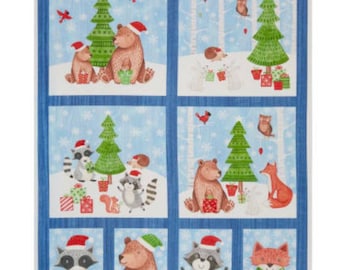 24 Fabric Panel Northcott Bearly Xmas Christmas Block Forest Animal ...