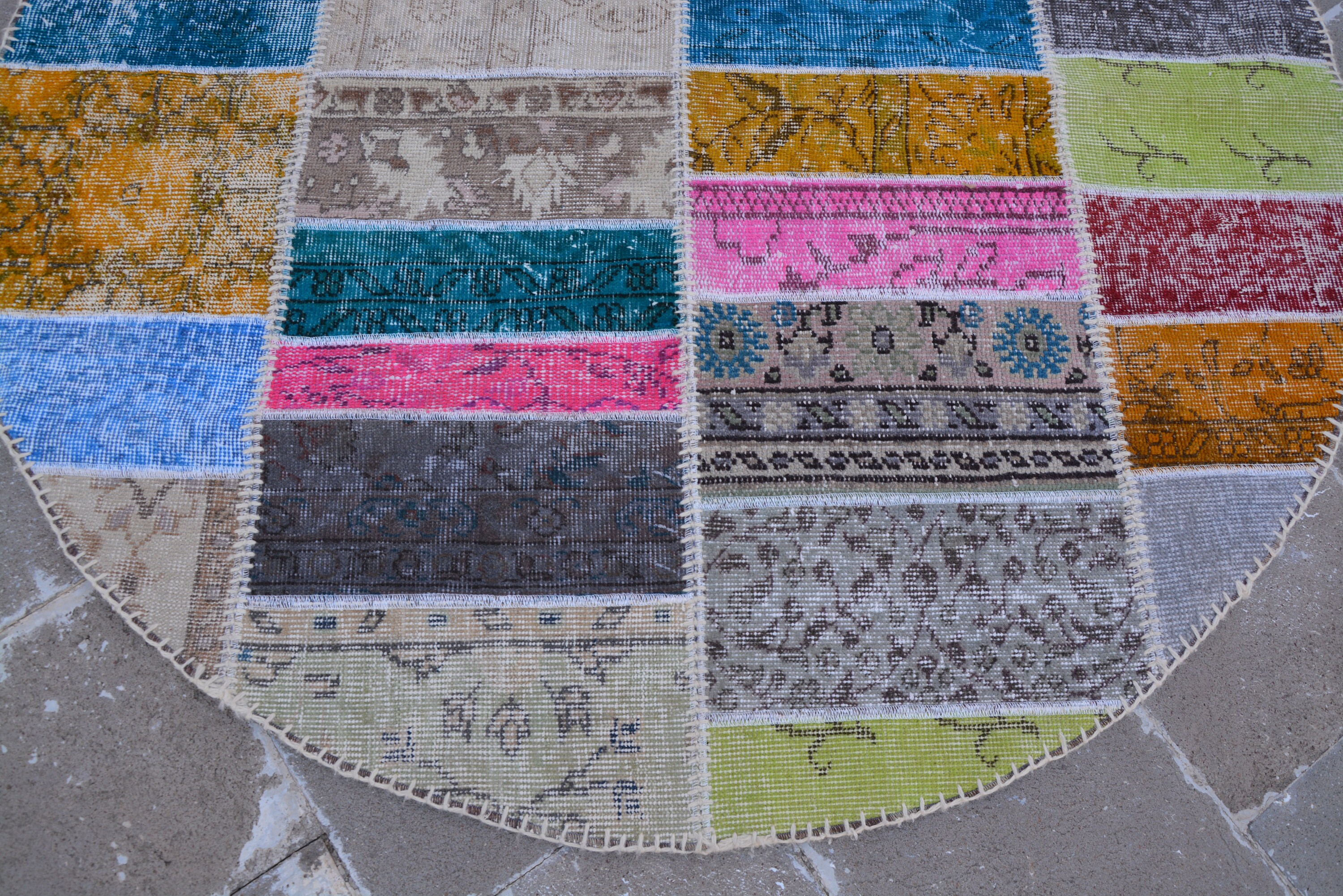 Round Rug 5x5 Colorful Patchwork Rug Hand-knotted Turkish | Etsy