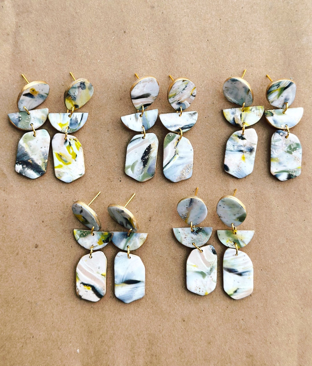 Abstract Moss & Gold | Polymer Clay Earrings | Hand-made Jewelry - Etsy