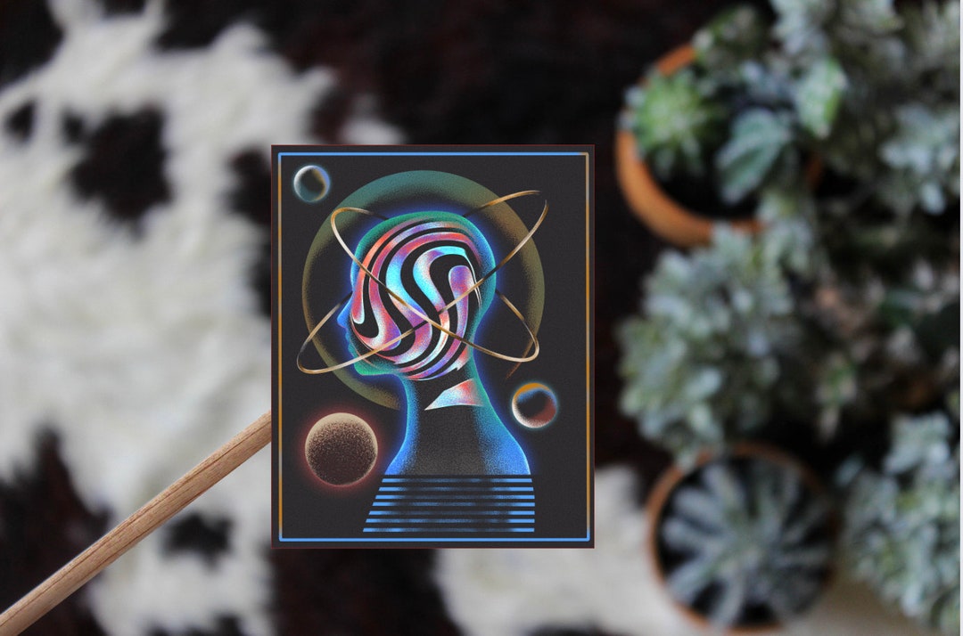 Retro Futuristic Poster Drawing, Laptop Decal, Water-bottle Sticker ...