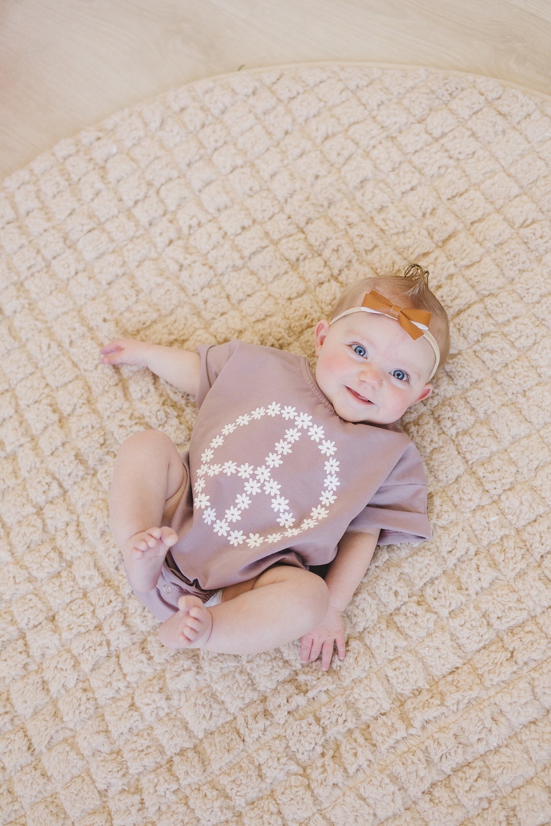 Daisy Peace Sign Oversized T-shirt Romper Baby Girl Bubble Romper Baby ...