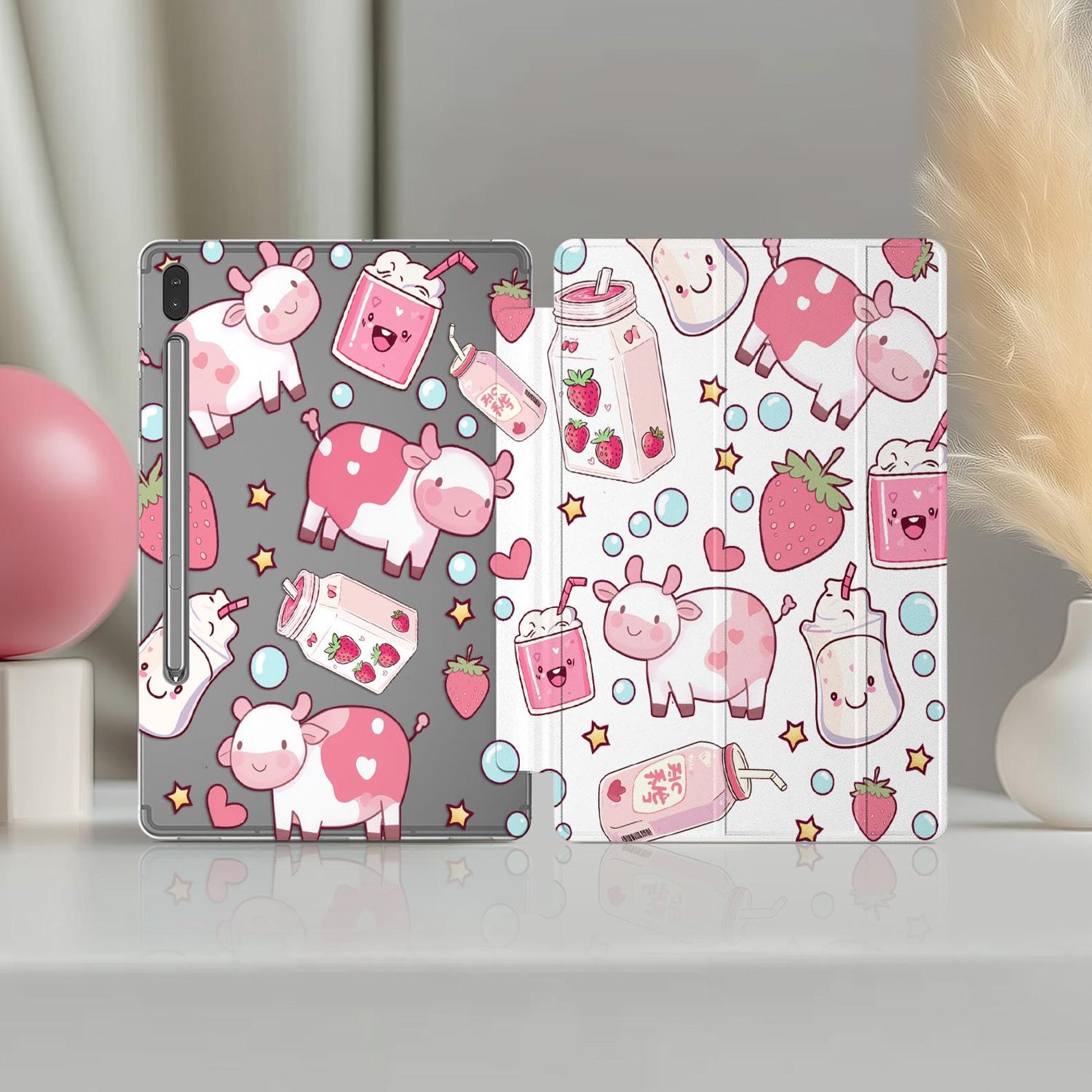 Strawberry Milk for Galaxy Tab S6 Lite Pink Cow Samsung S9 Stand S2 8.0 ...