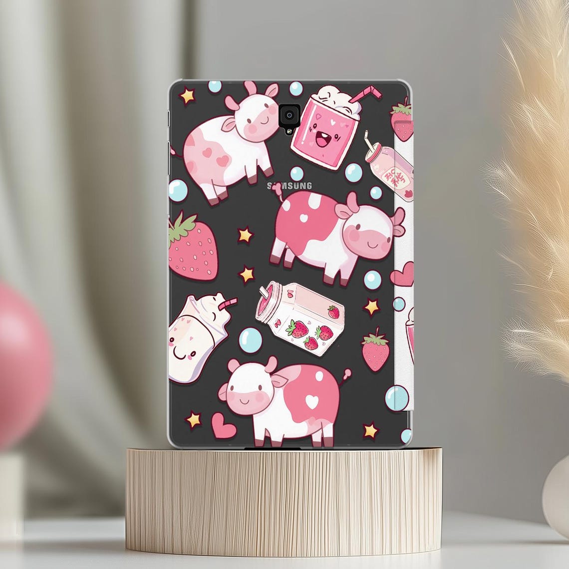 Strawberry Milk for Galaxy Tab S6 Lite Pink Cow Samsung S9 Stand S2 8.0 ...