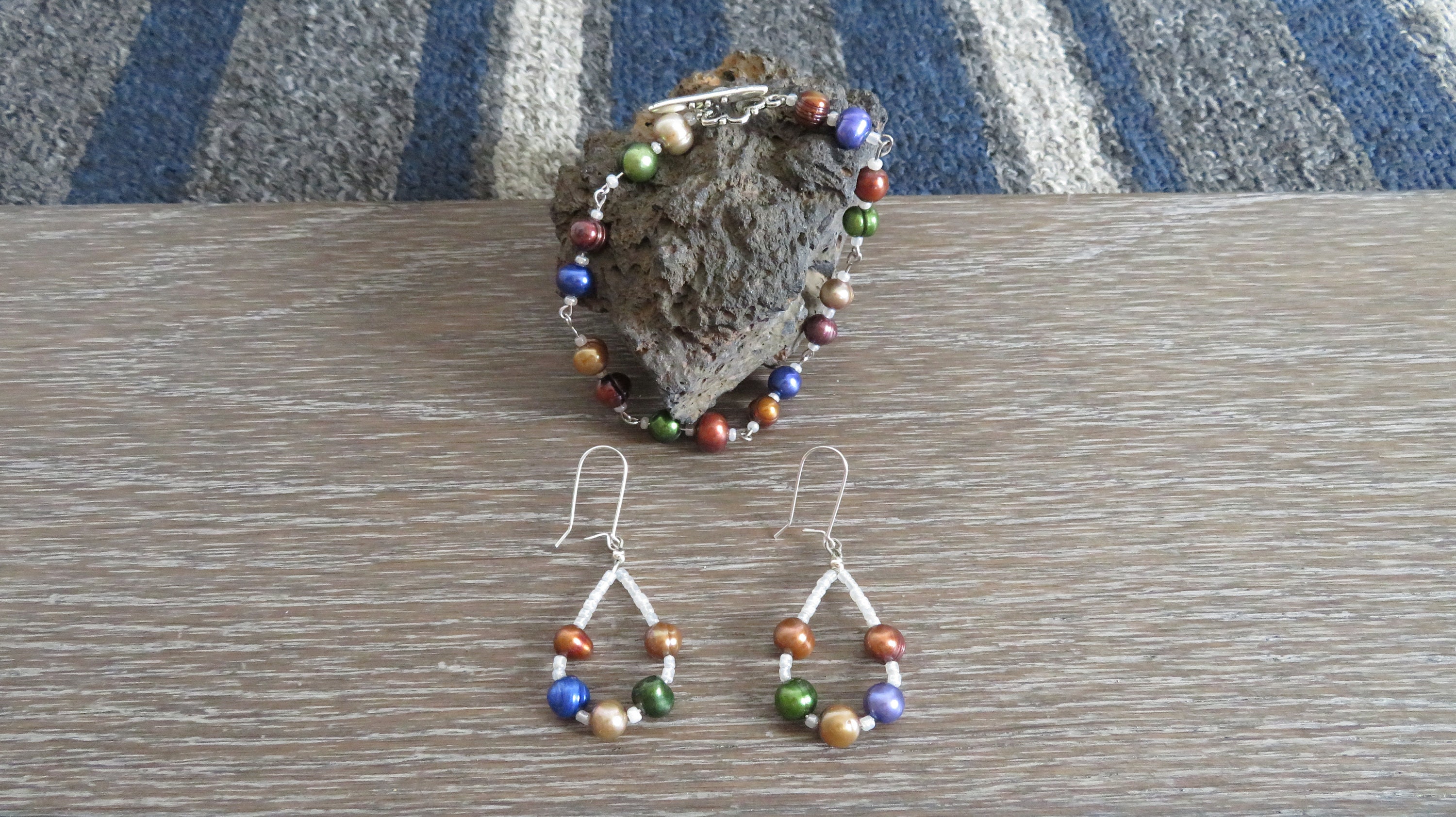 Handmade Colorful Freshwater Pearl Toggle Bracelet and Earrings Set - Etsy