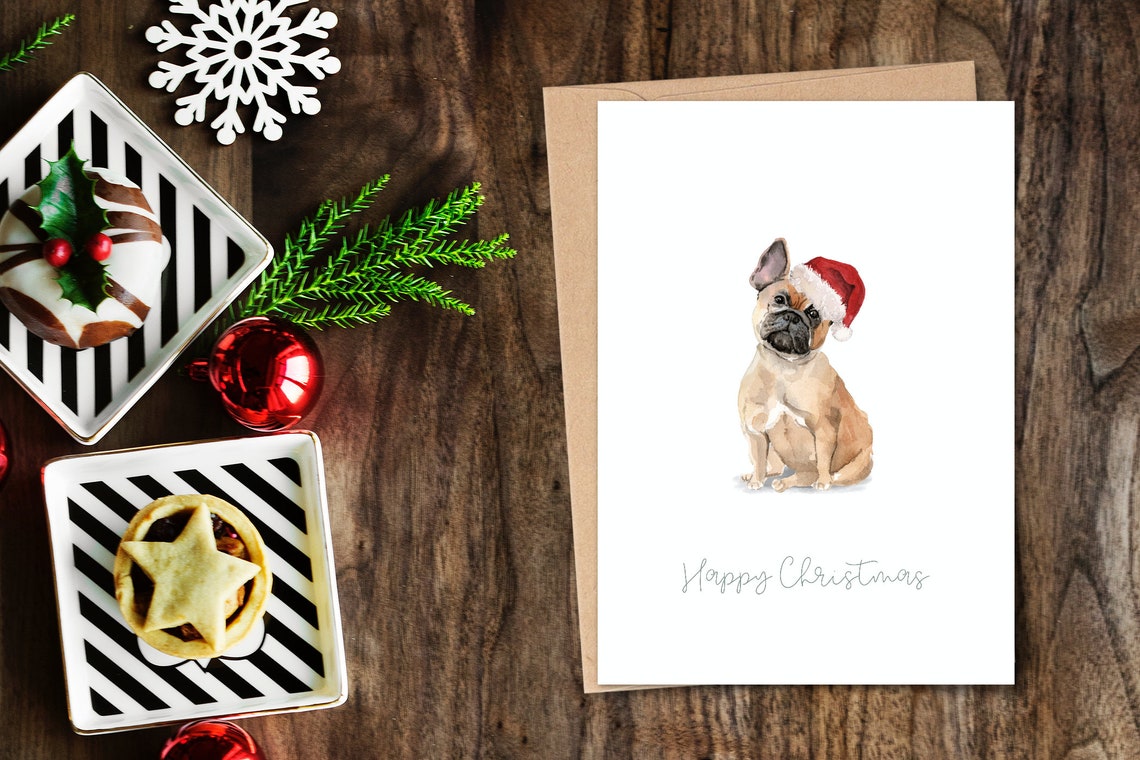 French Bulldog Dog Christmas card Print at home Digital | Etsy