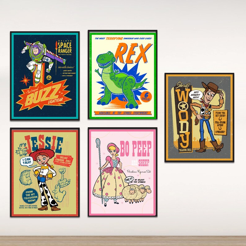 Toy Story Posters | Set of 5 | Woody, Buzz, Rex, Bo Beep, Jesse - Etsy