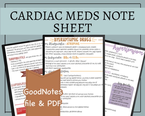 Cardiac Med Note Sheet // Digital Download // Goodnotes File & - Etsy