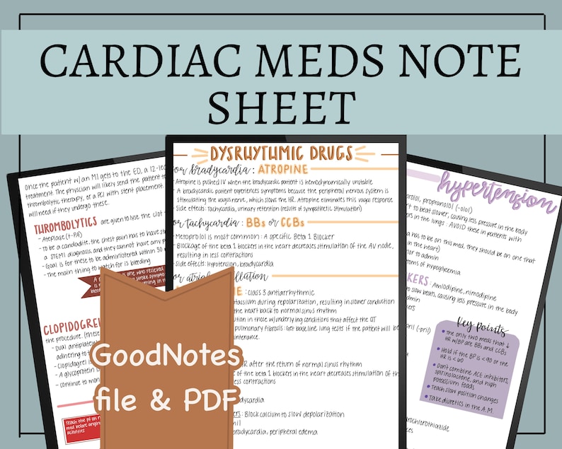 Cardiac Med Note Sheet // Digital Download // Goodnotes File & - Etsy ...