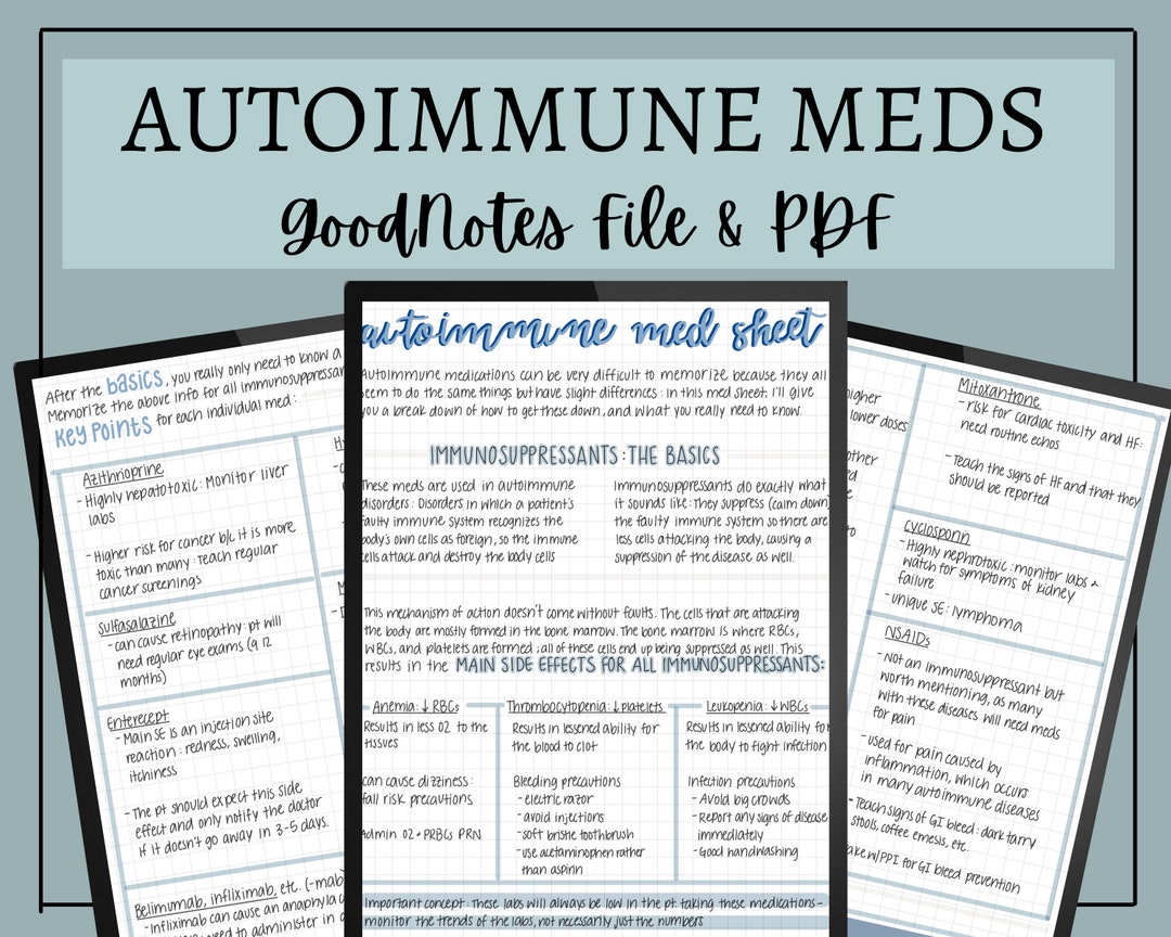 Autoimmune Medications Nursing Note Sheet // Digital Download ...