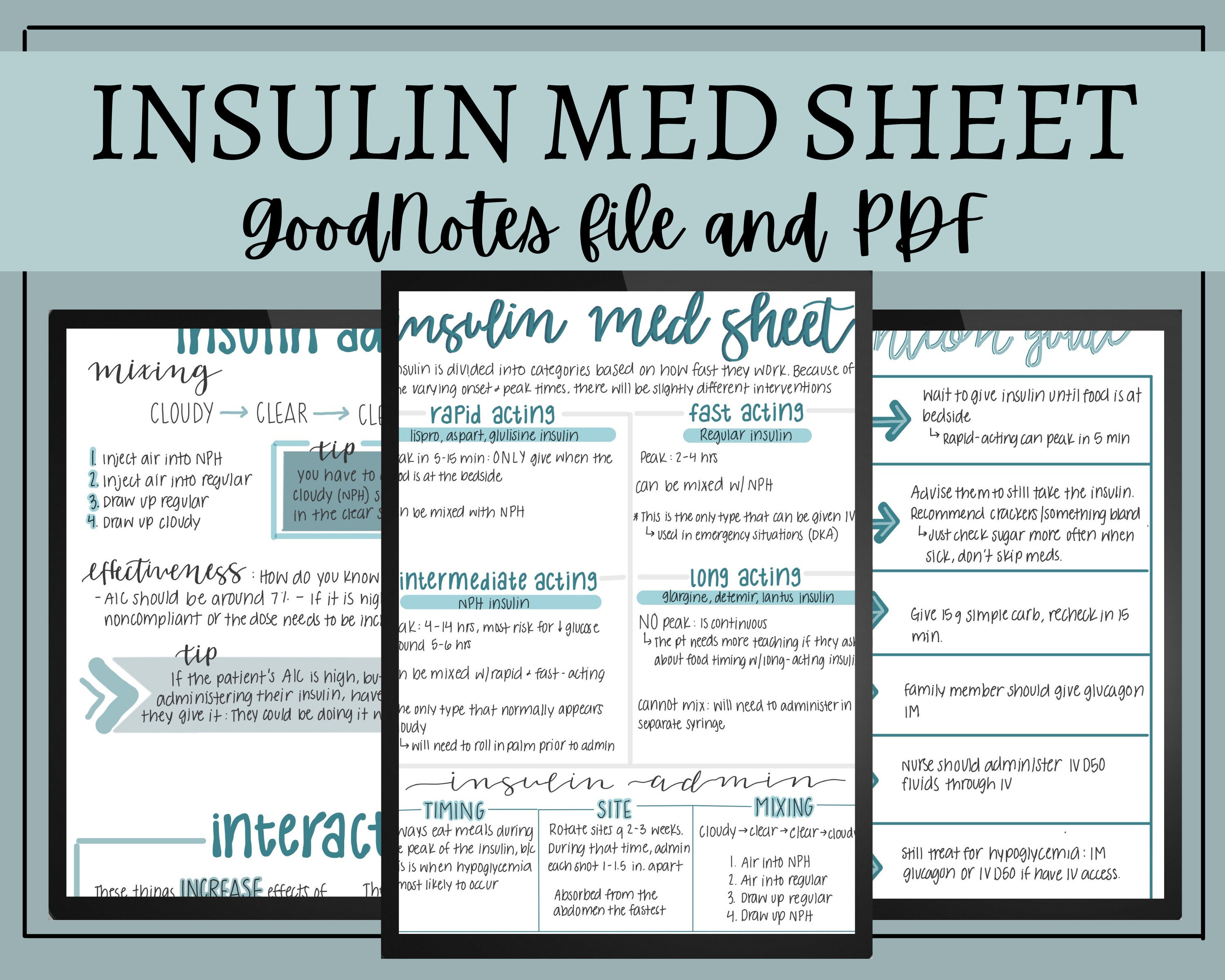 Insulin Med Sheet Nursing Notes // Digital Download // Goodnotes File ...