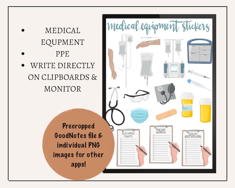 Medical Equipment Digital Stickers // Goodnotes File & Individual Pngs ...