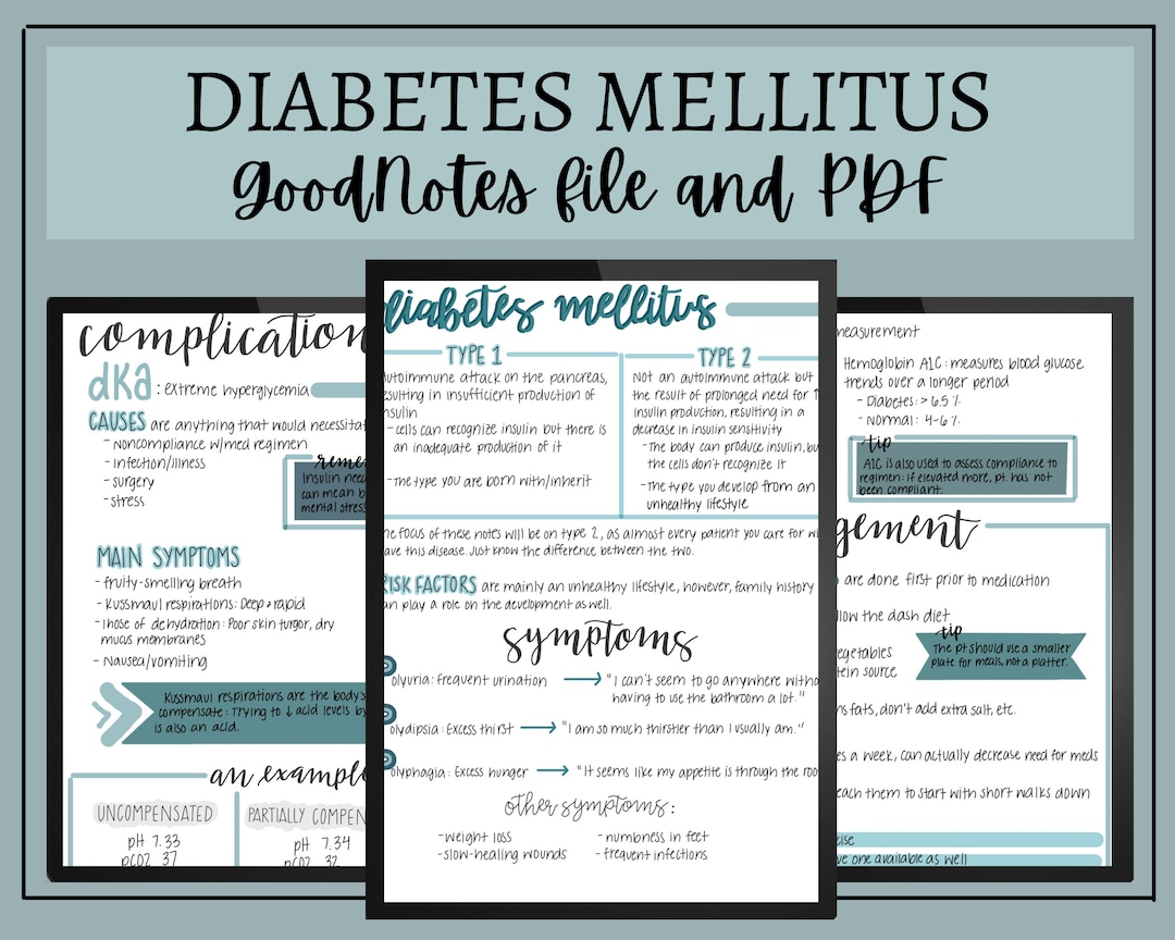 Diabetes Nursing Notes // Digital Download // Goodnotes File & PDF - Etsy