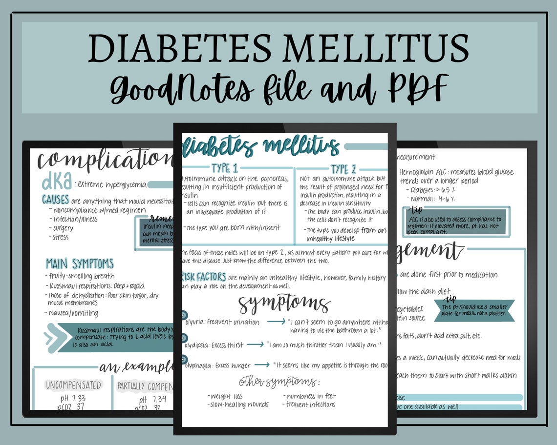 Diabetes Nursing Notes // Digital Download // Goodnotes File & PDF - Etsy