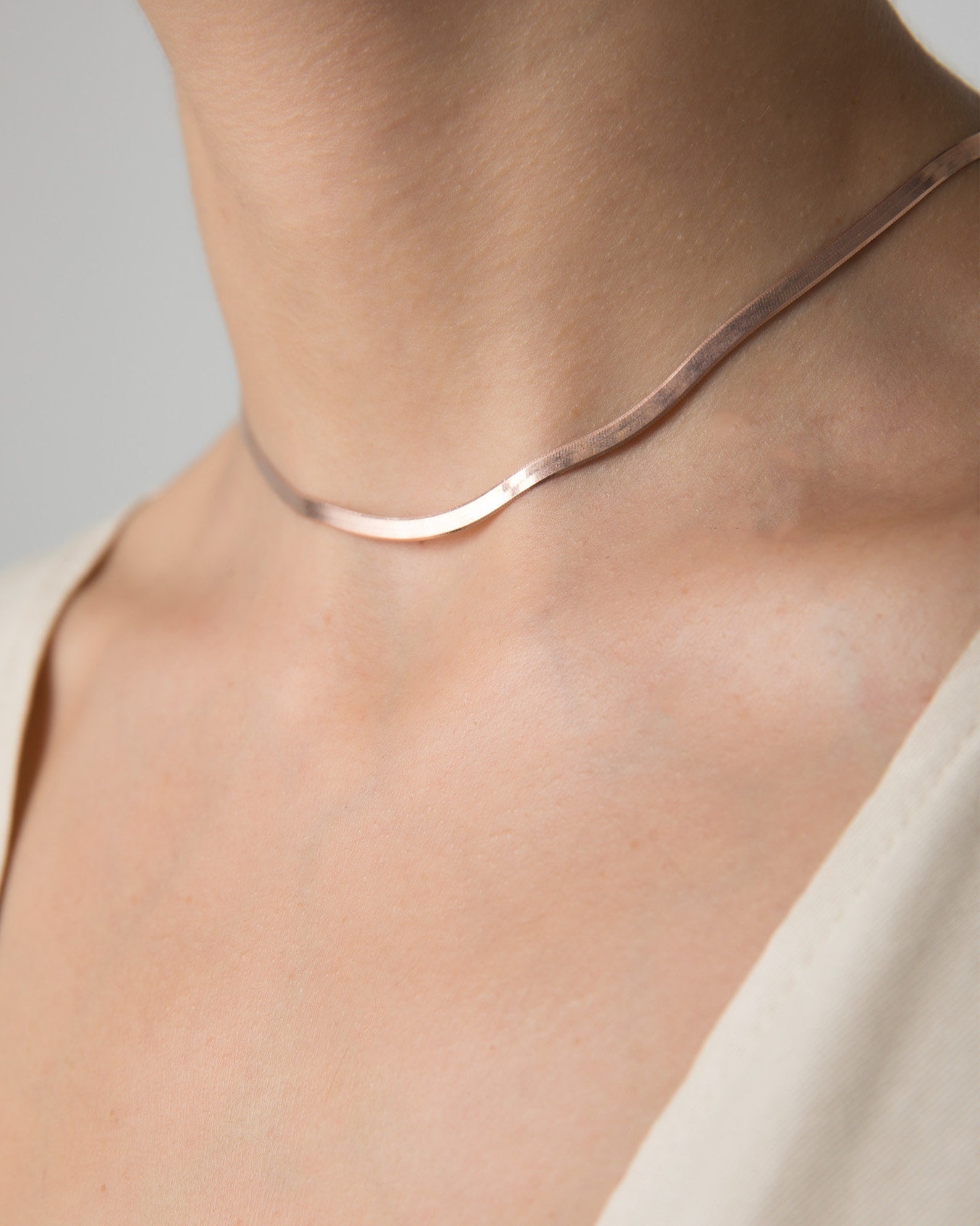 Rose Gold Flat Snake Chain Herringbone Necklace in Sterling - Etsy