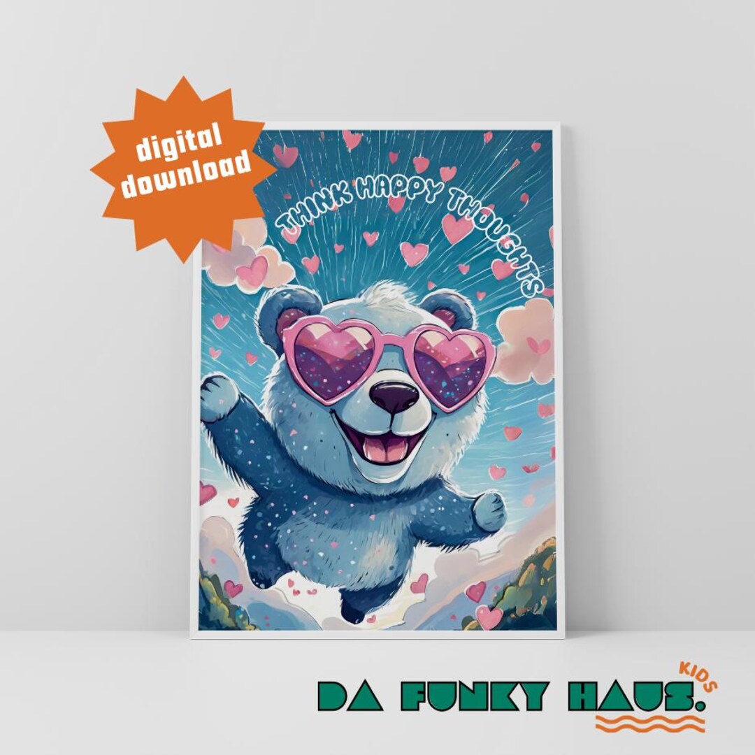 Think Happy Thoughts Print | Funky Poster | Colourful Uplifting Decor ...