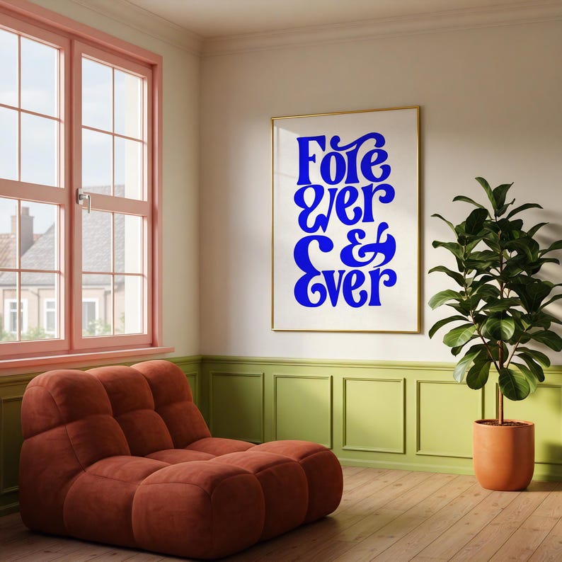 Retro Forever and Ever Print, Bold Blue Typography Wall Art - Etsy