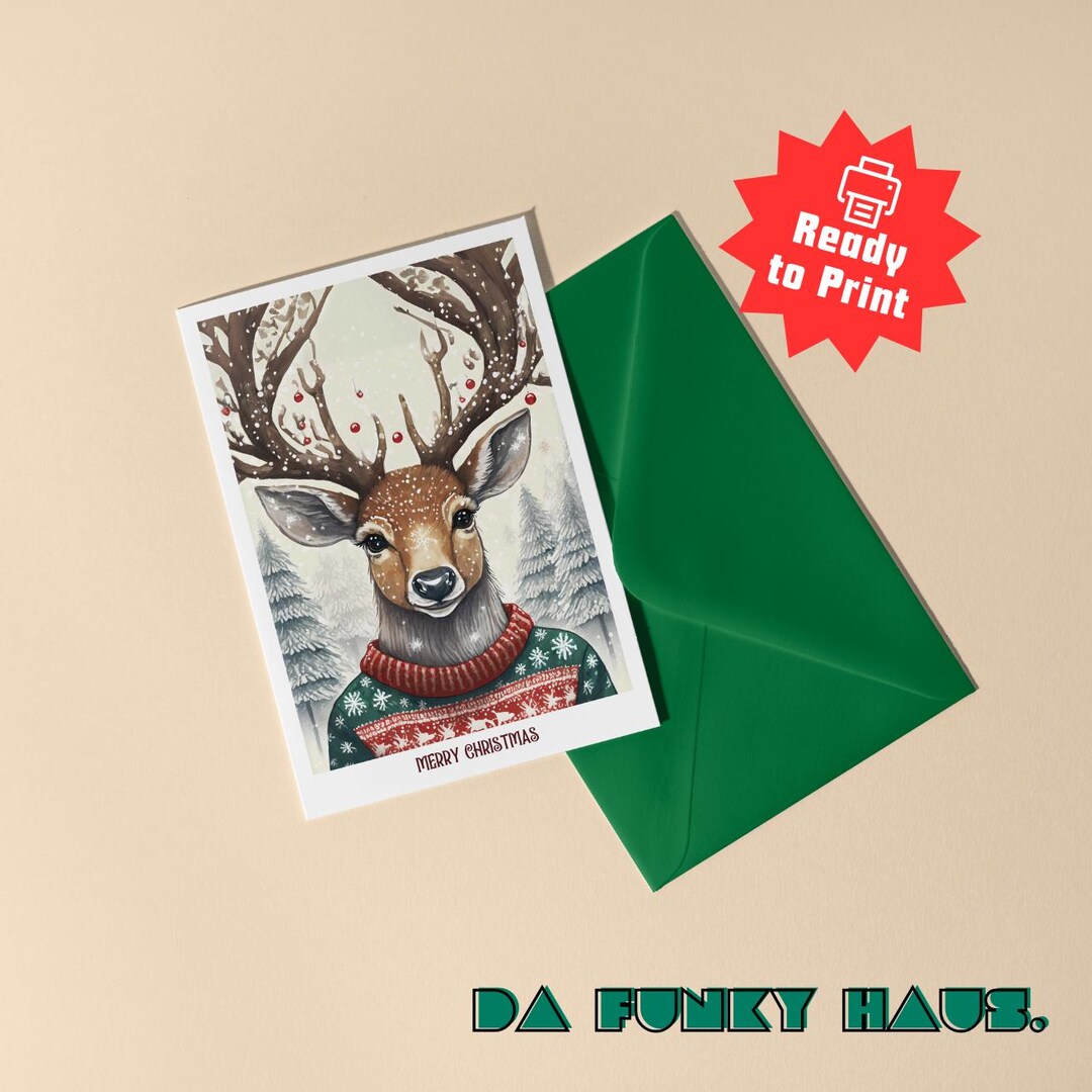Funky Printable Christmas Card Foldable 7x5 Digital PDF Fun DIY Holiday ...