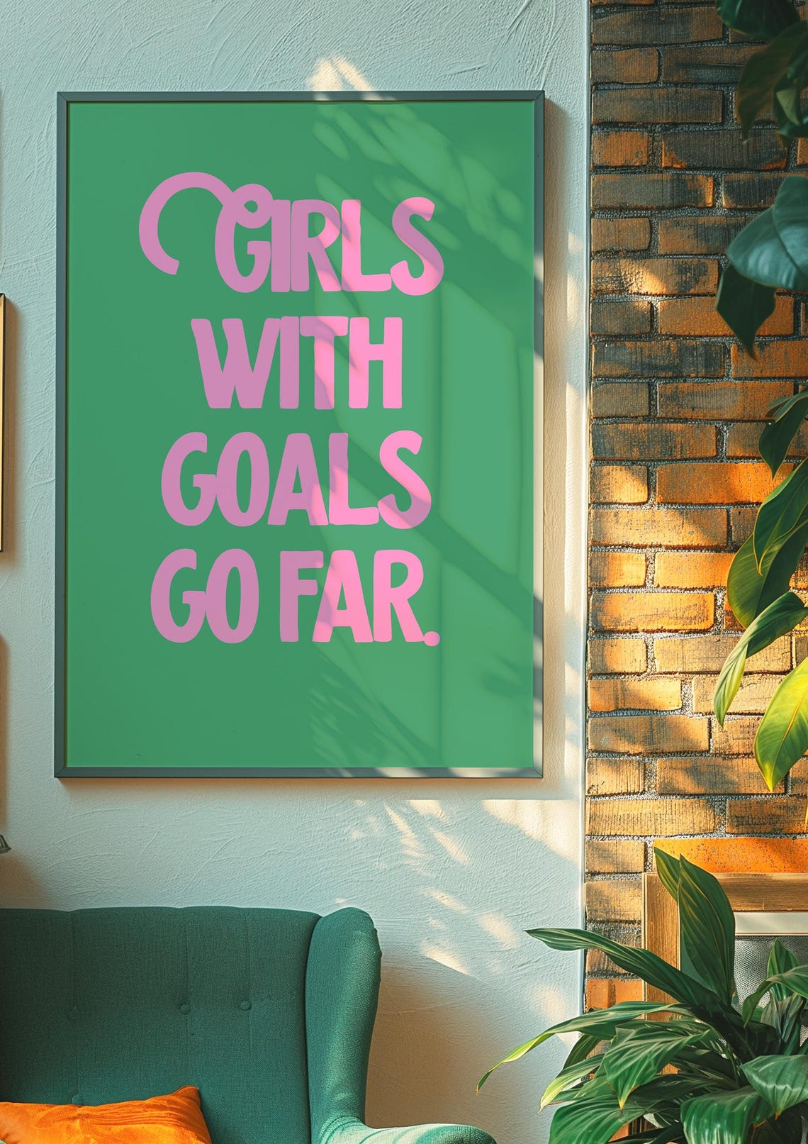 Girls With Goals Poster: Pink & Green Feminist Empowerment Art (digital ...