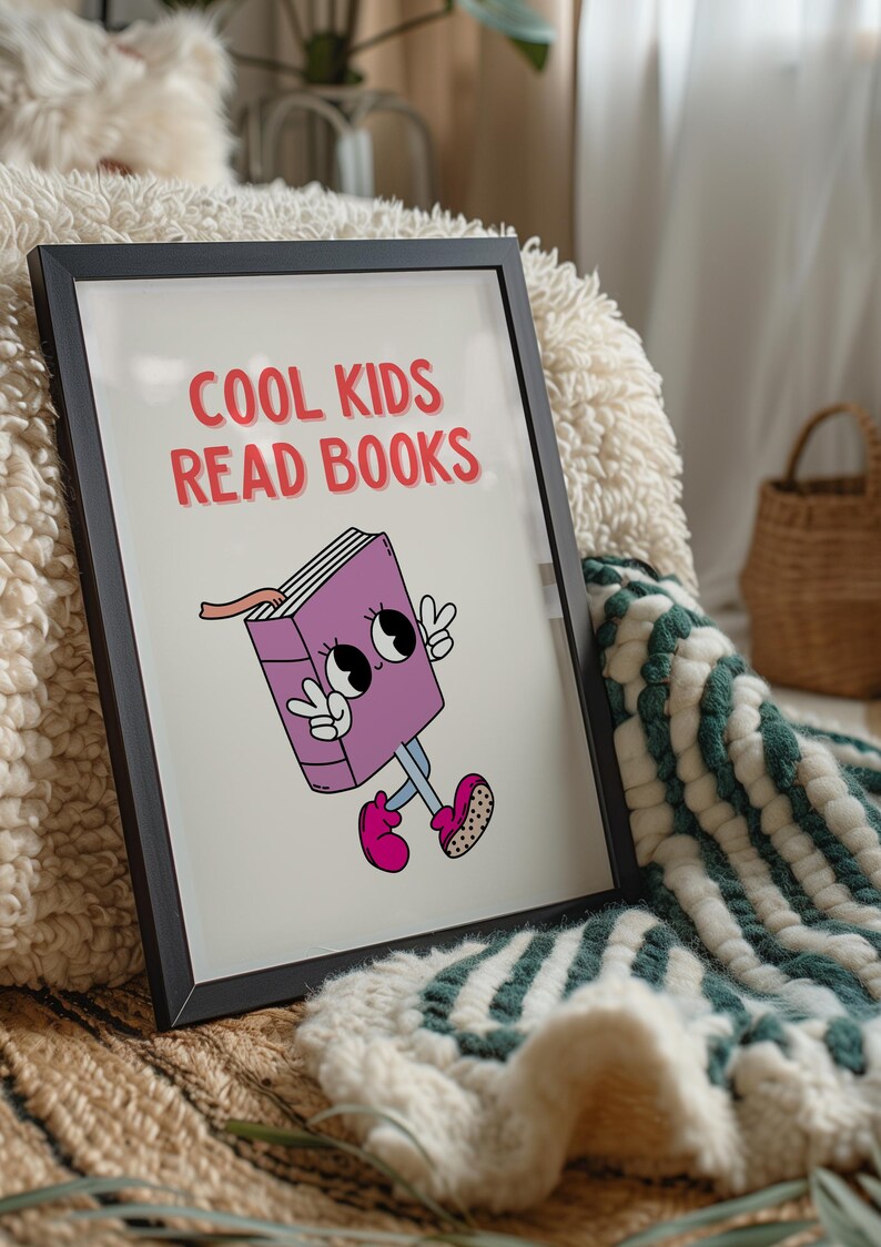 Cool Kids Read Books Poster, Pink Girls Room Wall Art, Reading Decor ...