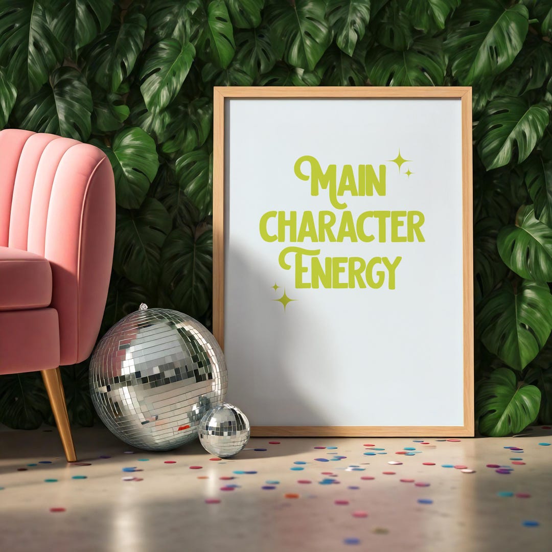 Main Character Energy Poster: Retro Lime Green Dorm Decor (digital ...