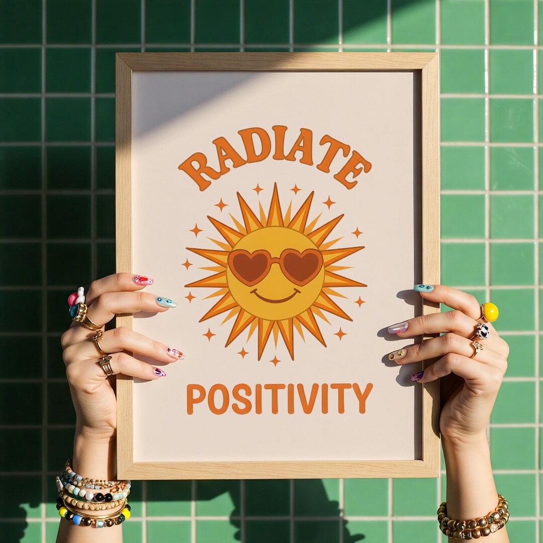 Radiate Positivity Retro Poster, Printable Wall Art for Kids Rooms ...