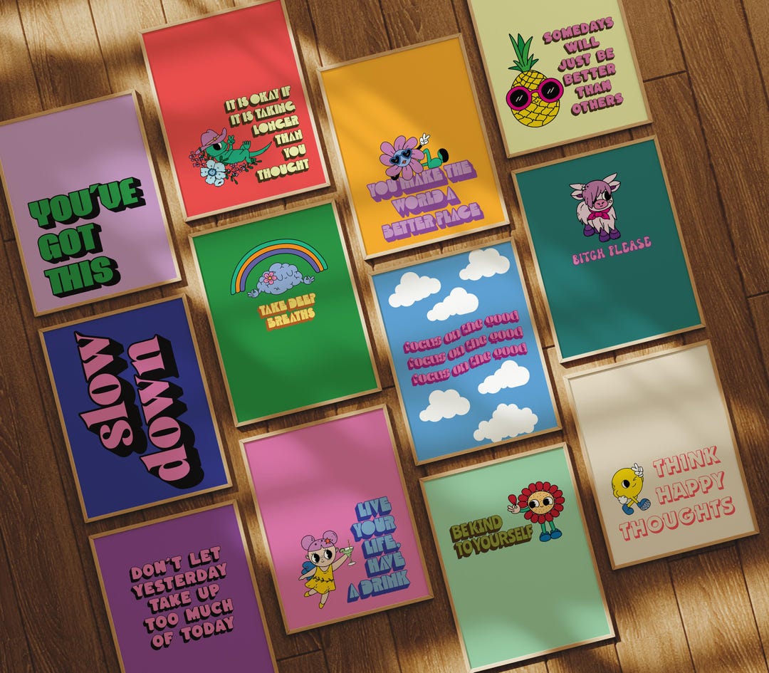 Trendy Motivational Poster Set: Funky Retro Wall Art (digital Print) - Etsy