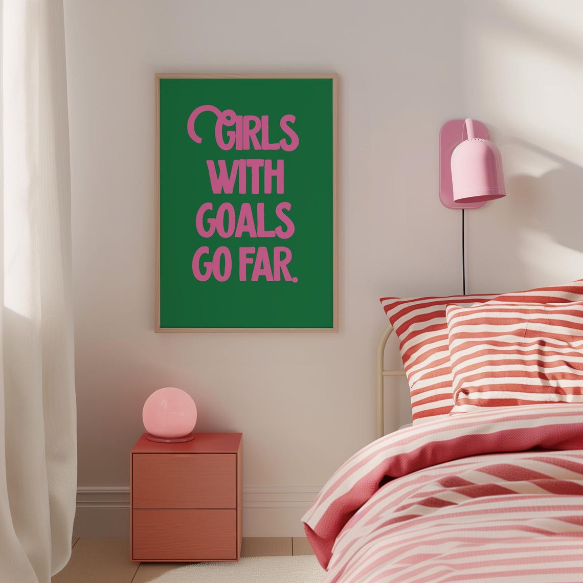Girls With Goals Poster: Pink & Green Feminist Empowerment Art (digital ...