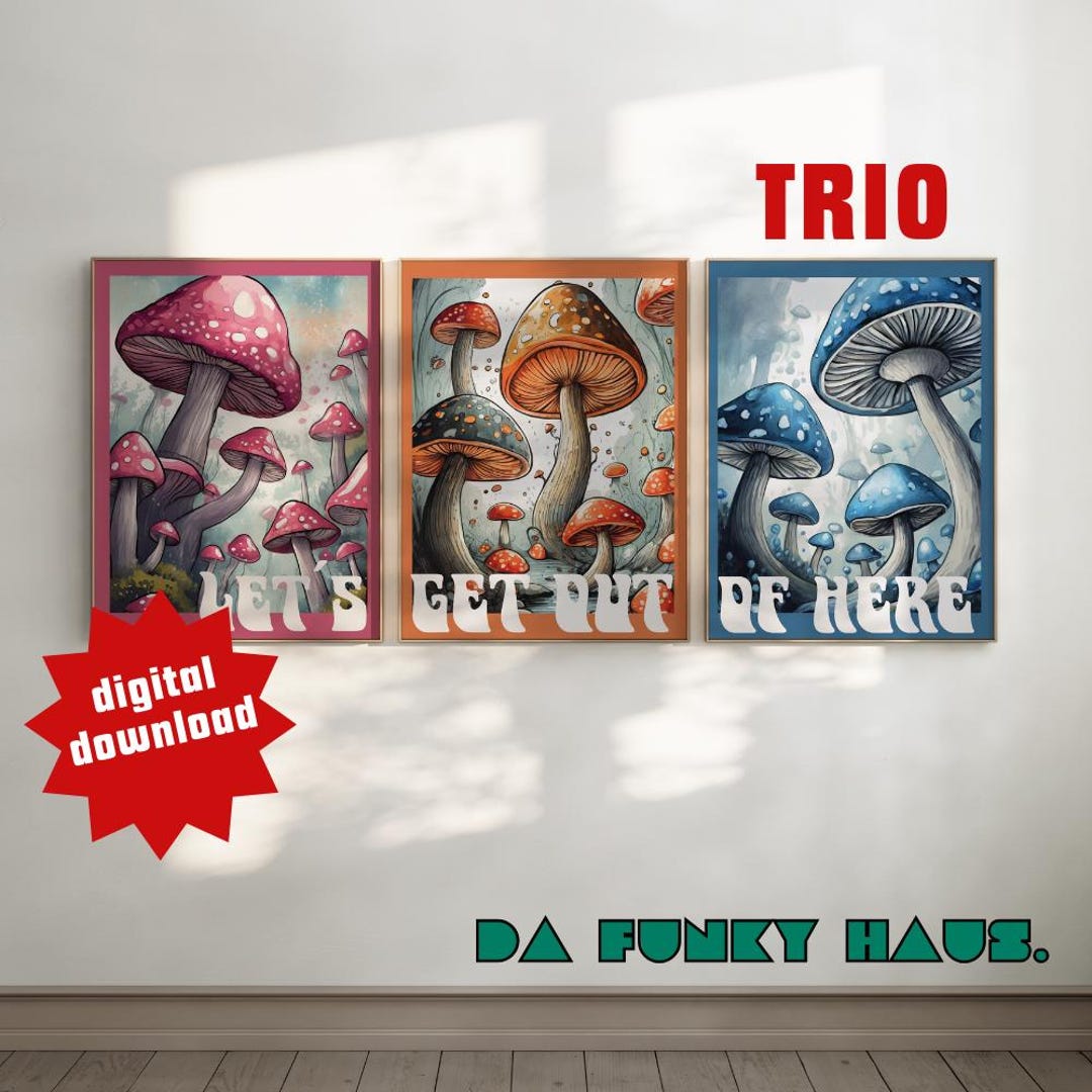 Mushroom Poster Bundle Digital Download Print Mushies Psychedelic Funky ...
